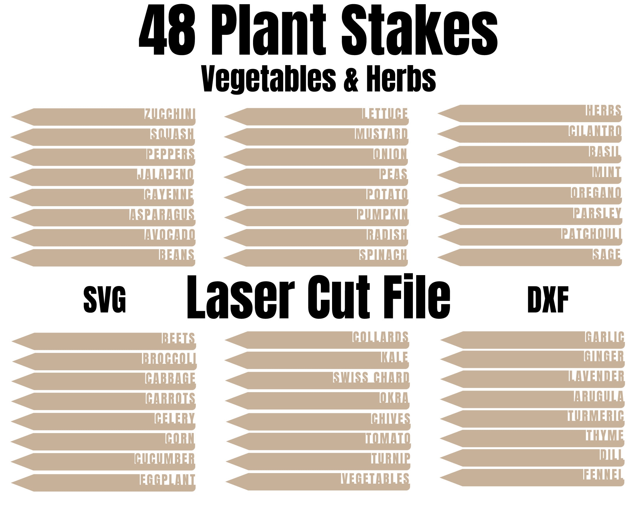 Garden Stakes Laser Engrave File: Plant Labels SVG, DXF, AI (digital ...
