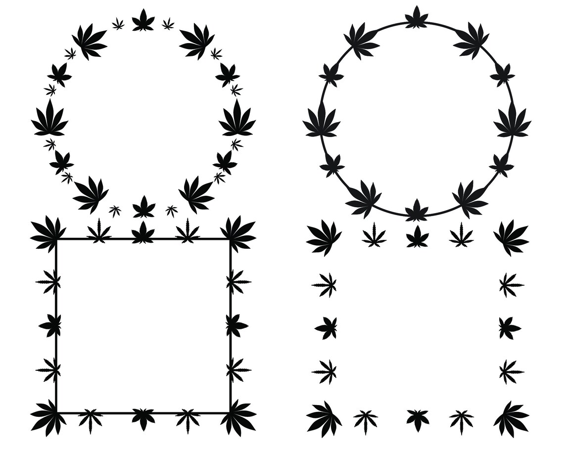 Marijuana Leaf SVG for Stoners, Weed Border Circle and Square Designs ...