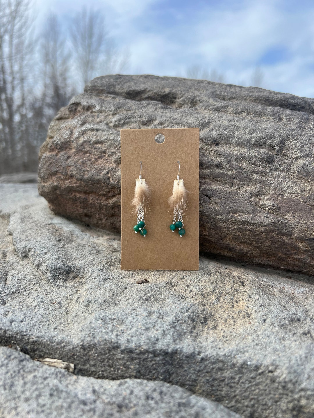 Otter Fur and Tri-bead Dangle Earrings - Etsy