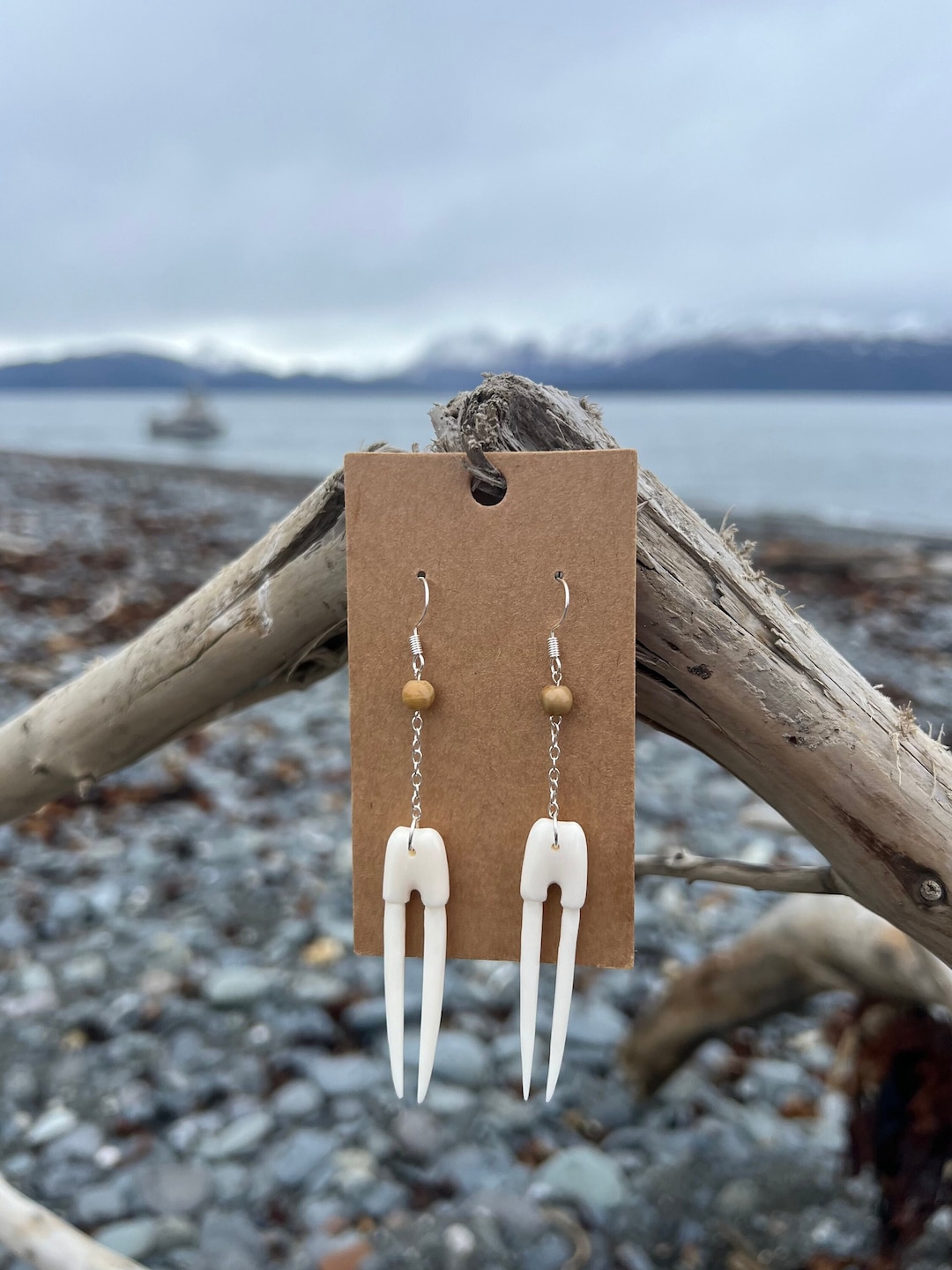 Carved Bone Walrus Tusk and Fossilized Coral Earrings - Etsy