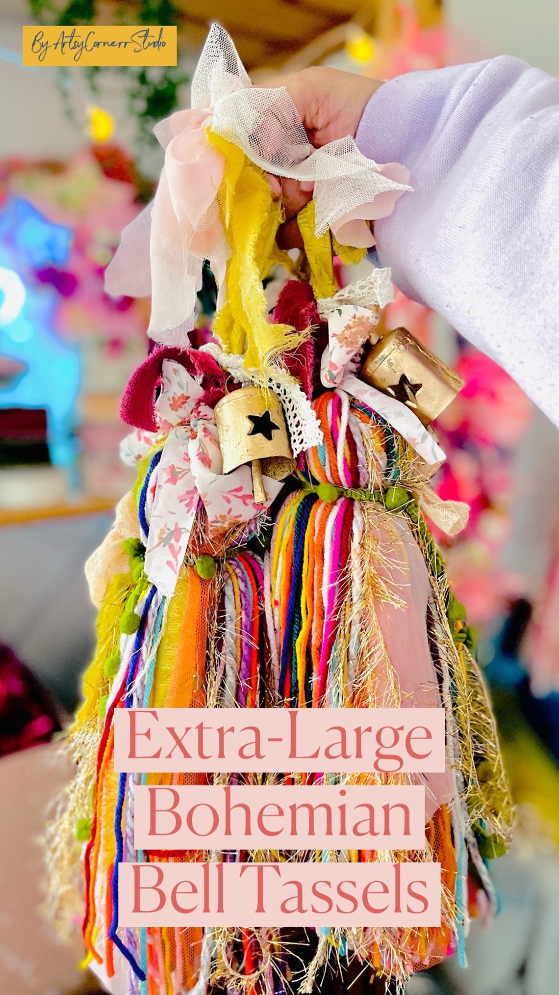 Tassel, Boho Decoration, XL Bohemian Bell Tassel, Vintage Cutwork Bell ...