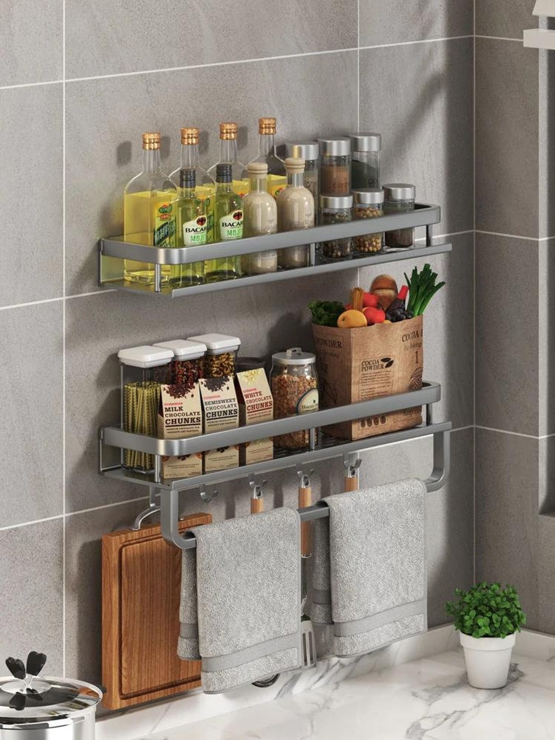 Wall-mounted Kitchen Spice Rack Seasoning Shelf Storage Organizer ...