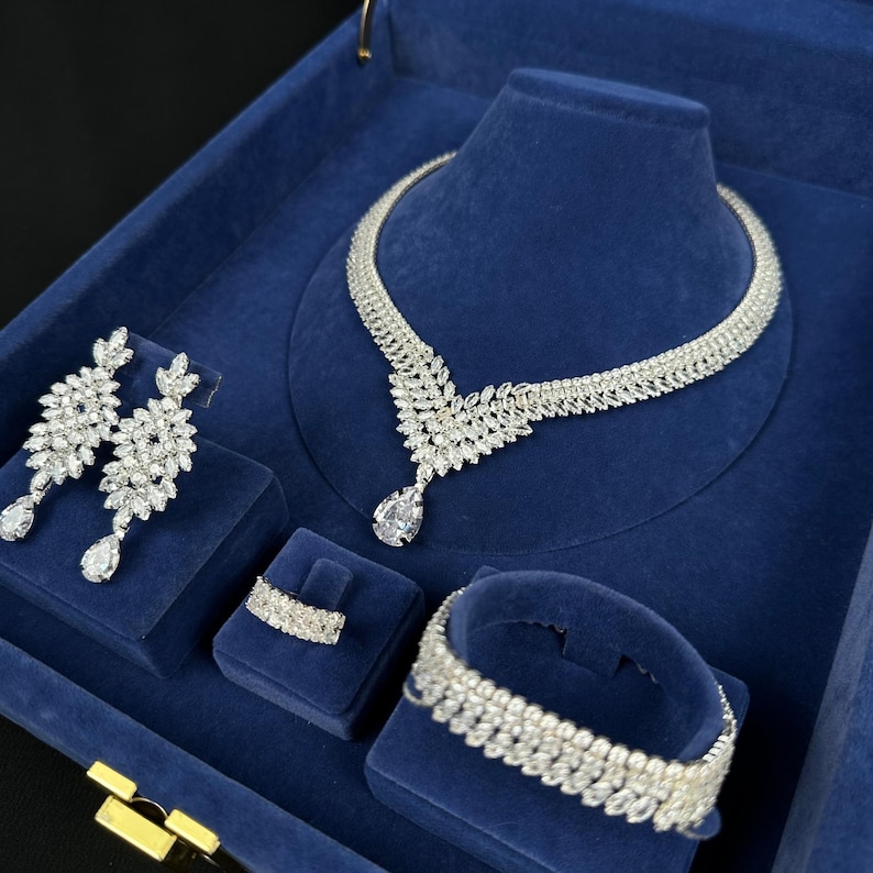 Statement Crystal Wedding Jewelry Set | Swarovski Zirconia Necklace Set ...