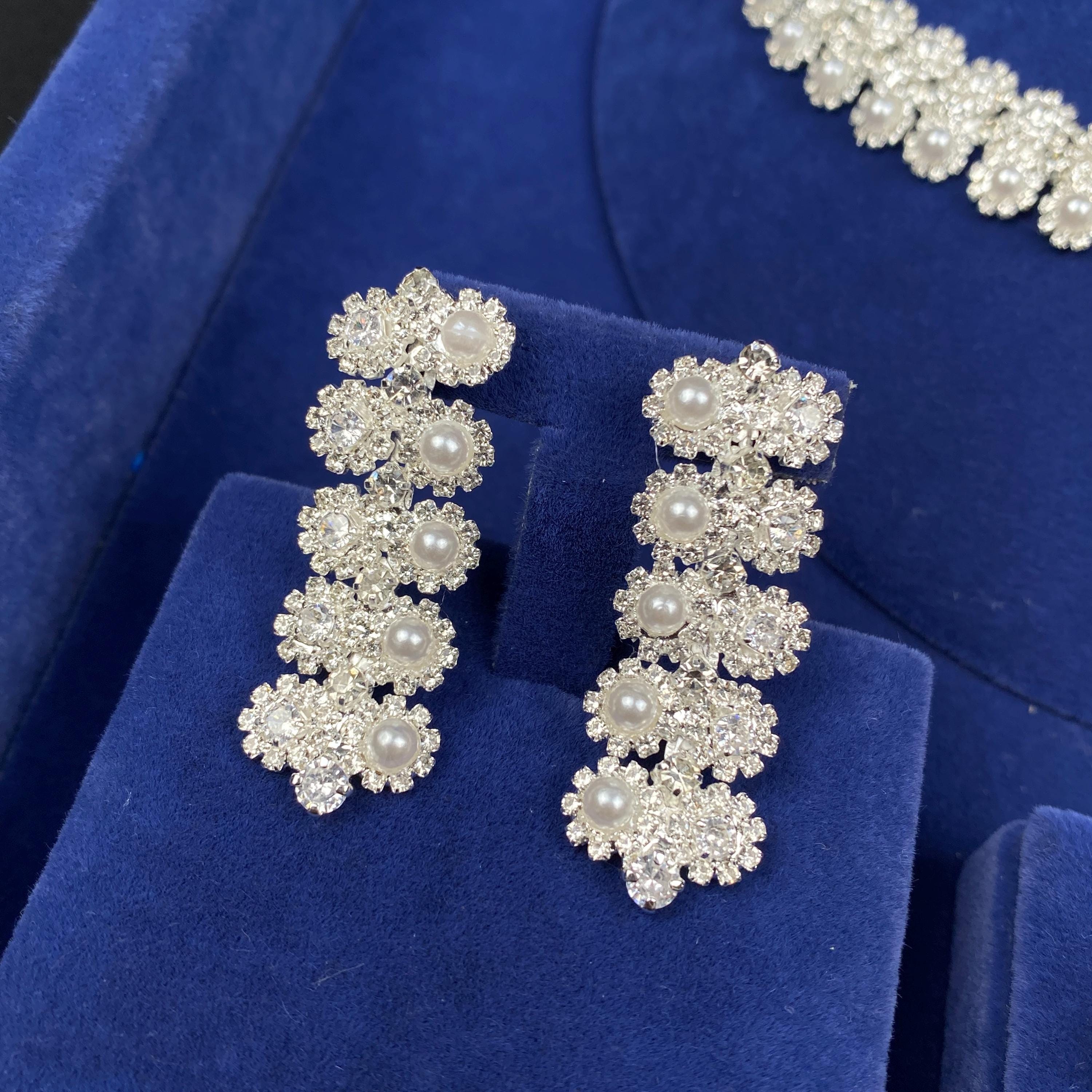 Pearl Wedding Jewelry Set With Cubic Zirconia, Crystal Bridal Necklace ...