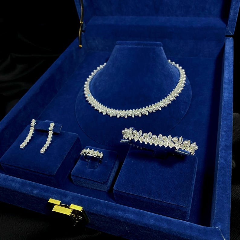 Luxury Wedding Jewelry Set | Swarovski Zirconia & Pearls Jewelry Set ...