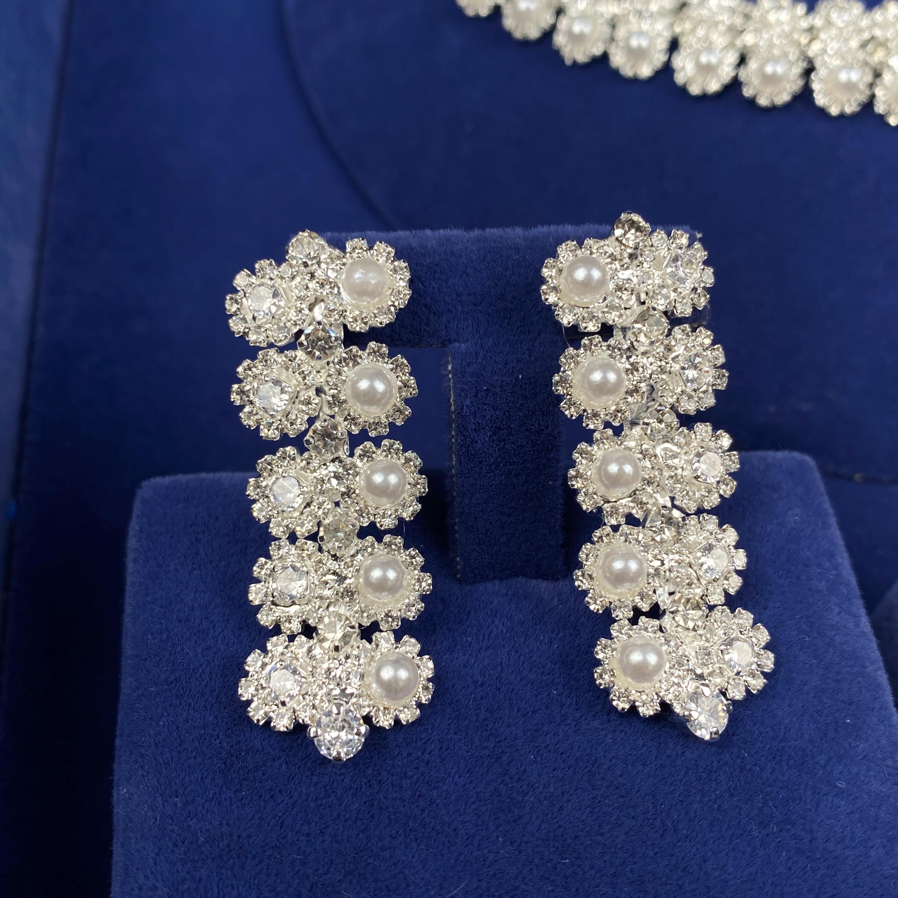 Pearl Wedding Jewelry Set With Cubic Zirconia, Crystal Bridal Necklace ...