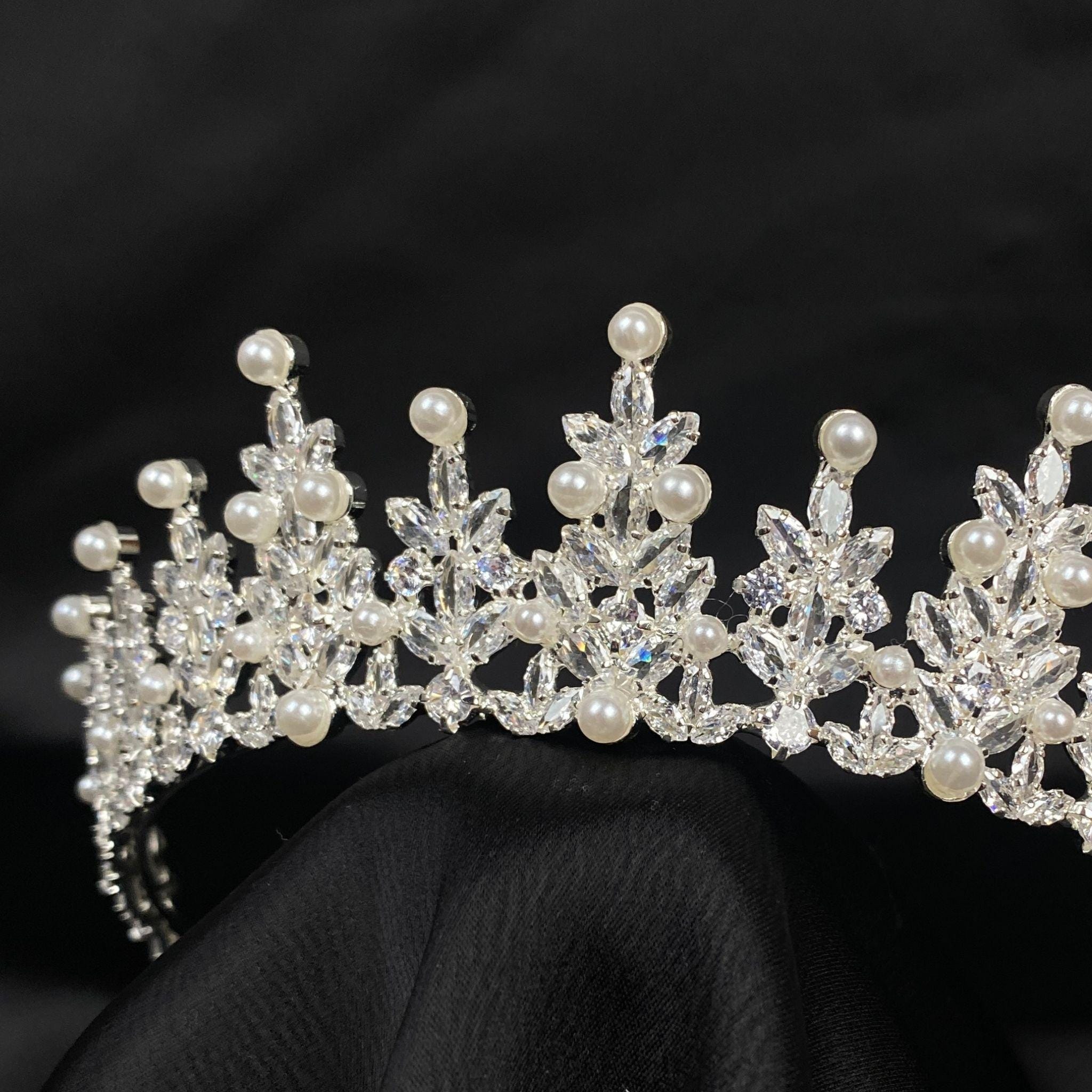 Luxury Pearl Crystal Bridal Tiara, Silver Wedding Crown, Princess Bride ...