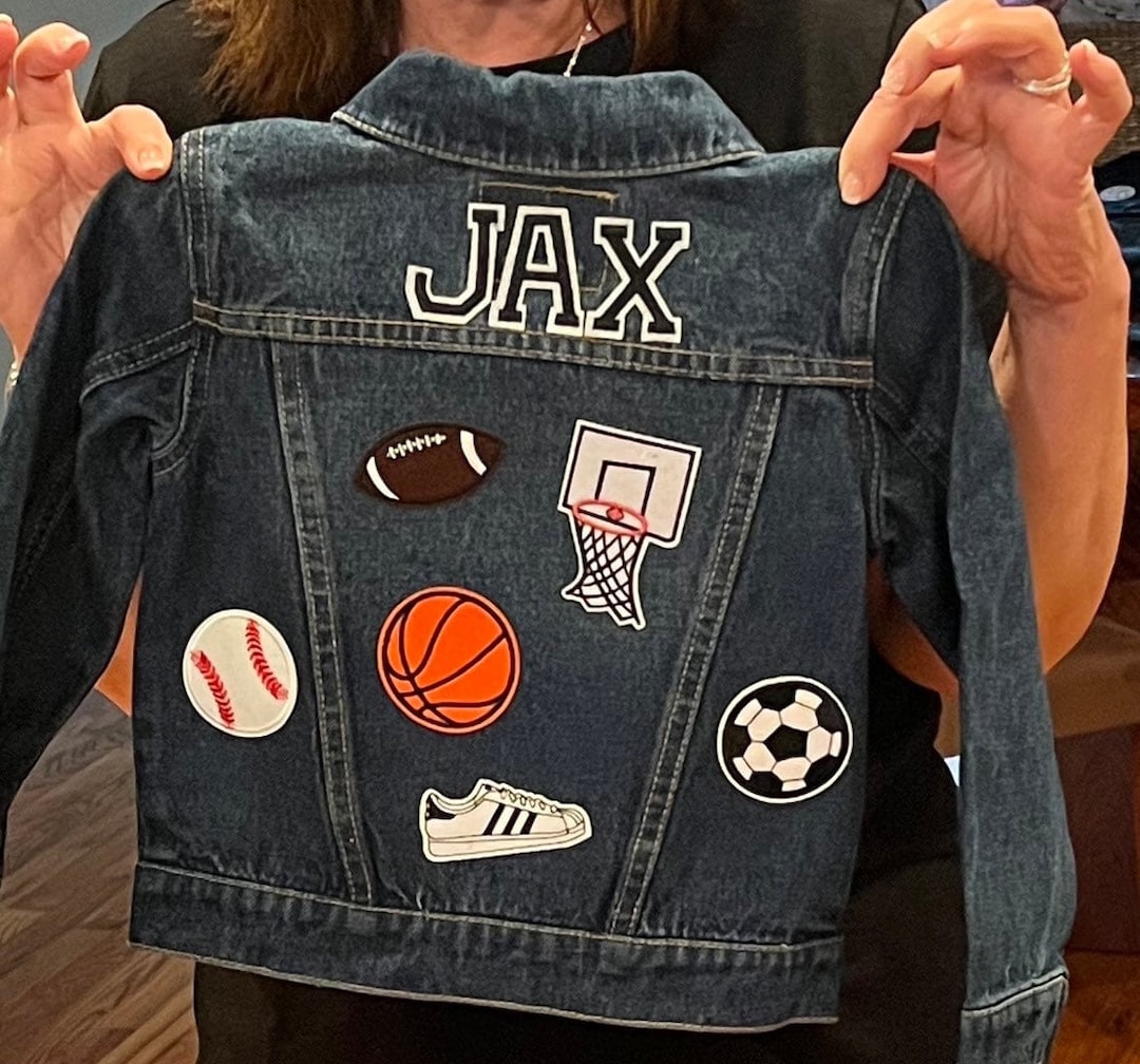 Patches Now SEWN on Kids Personalized Jean Jacket, Boys Letter Patch ...