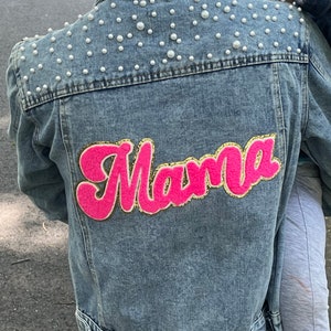 Custom Mama Jean Jacket, New Mom Gift, Personalized Mama Chenille Patch ...