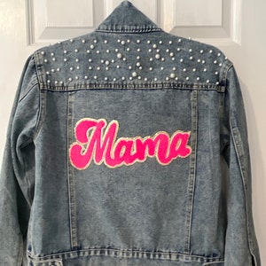 Custom Mama Jean Jacket, New Mom Gift, Personalized Mama Chenille Patch ...