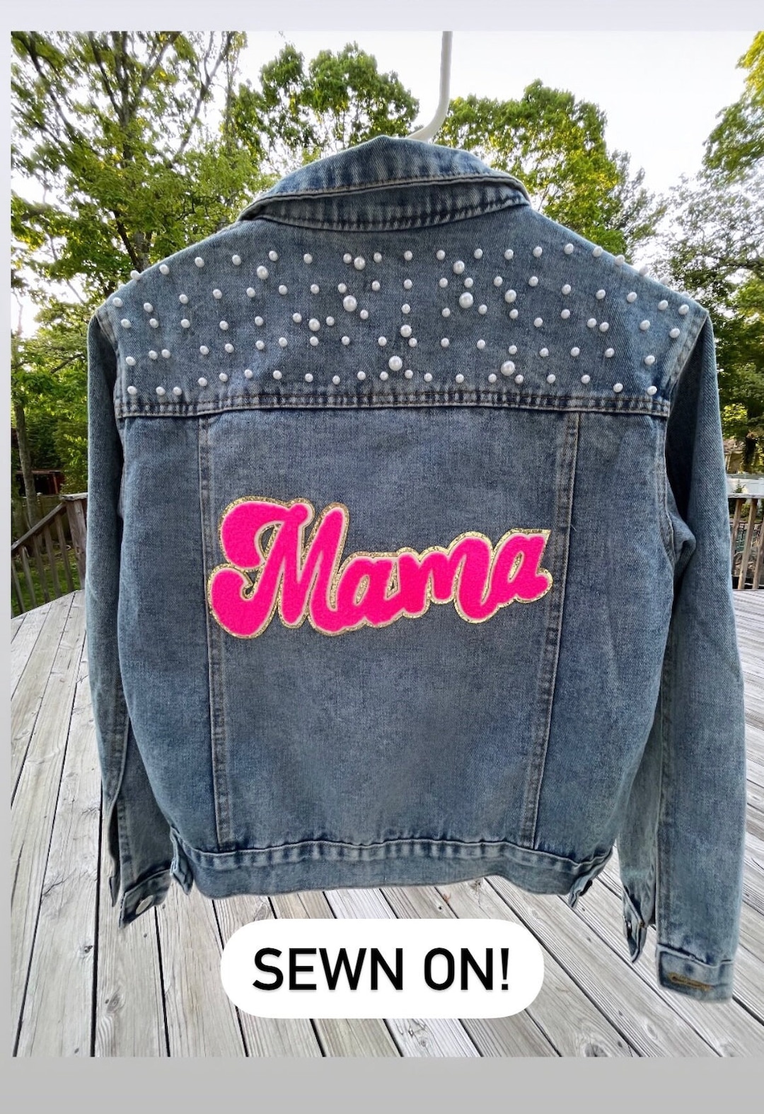 Custom Mama Jean Jacket, New Mom Gift, Personalized Mama Chenille Patch ...