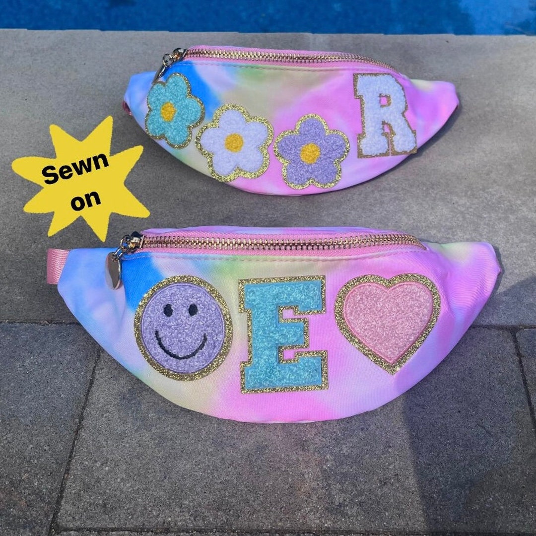 Patches SEWN ON Personalized Kids Nylon Fanny Pack, Chenille Letter Patch Fanny Pack, Custom ...
