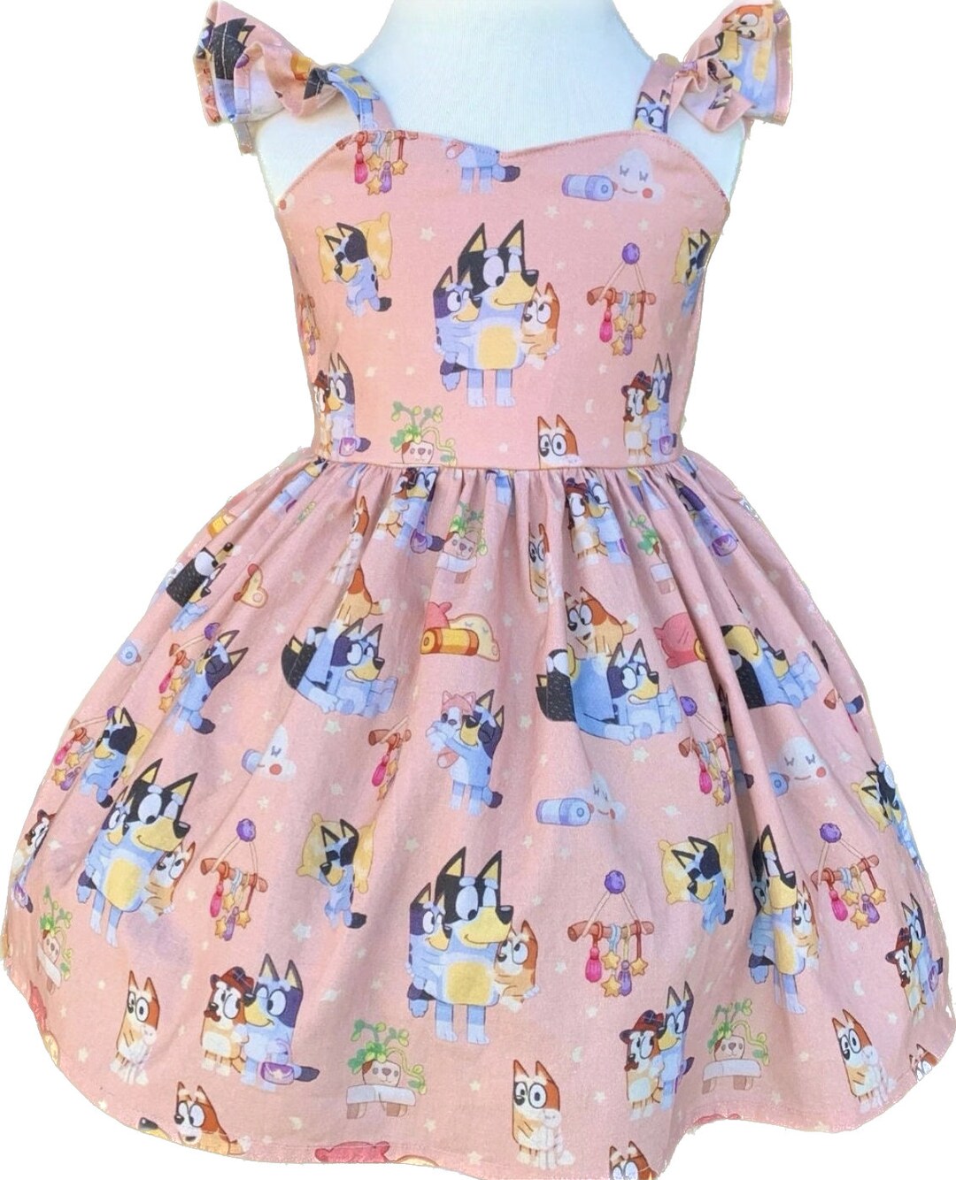 Girls Toddler Bluey Inspired Birthday Dress Pink Blue Dog Cartoon Party ...