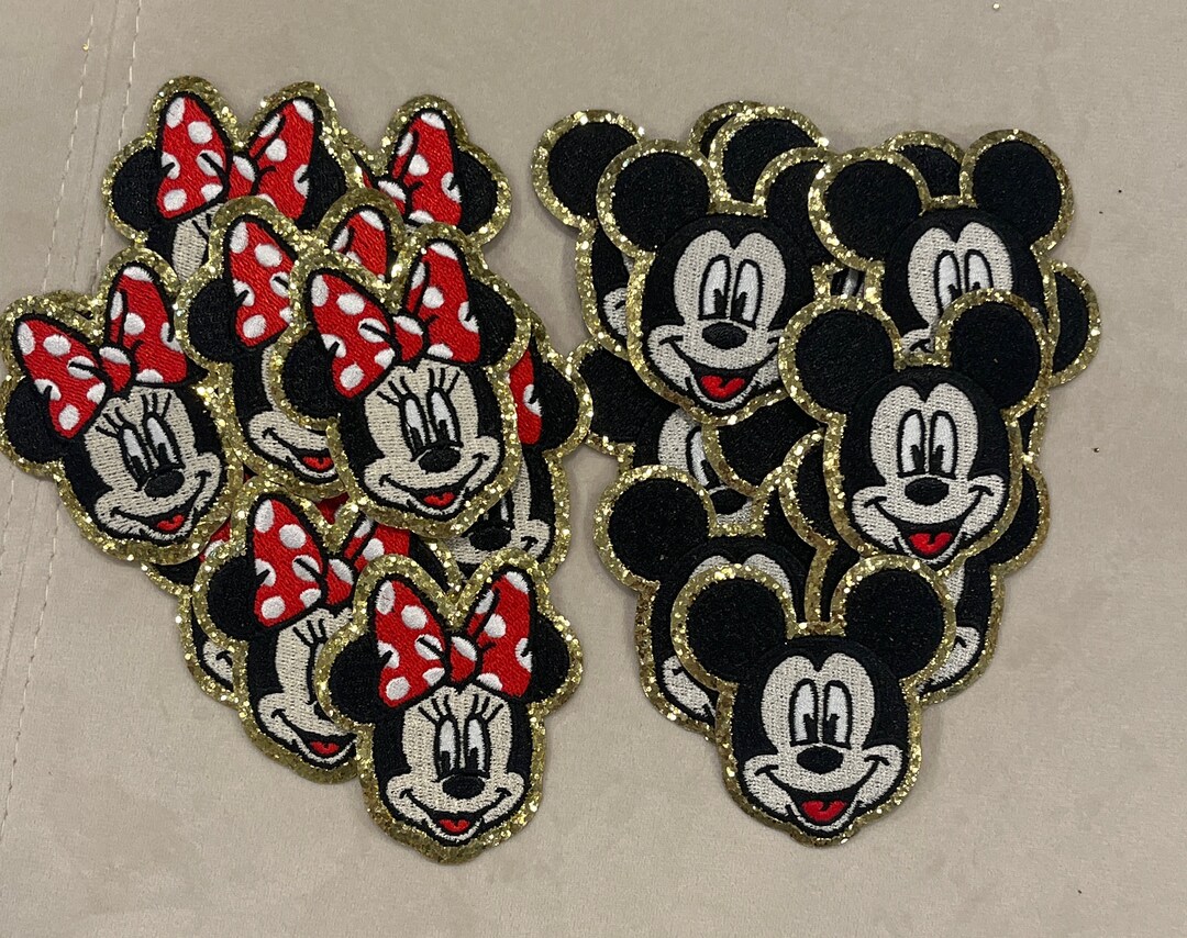 Glitter Minnie Mouse and Mickey Mouse Iron on Patch - Etsy