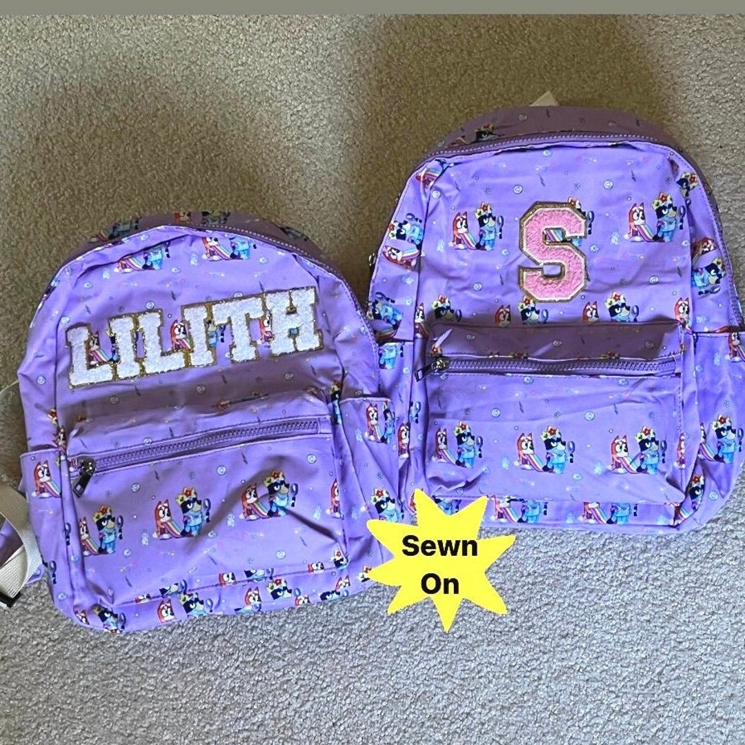 Personalized Bluey Backpack, Custom Chenille Letter Patch Blue Dog Cartoon Backpack, Kids ...