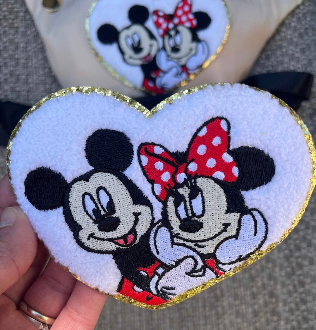 Minnie Mouse Chenille Patch, Mickey Mouse Chenille Patch, Disney Patch, Minnie and Mickey Heart ...