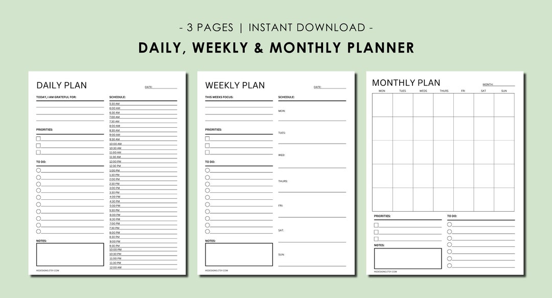 Daily, Weekly & Monthly Planner - Etsy