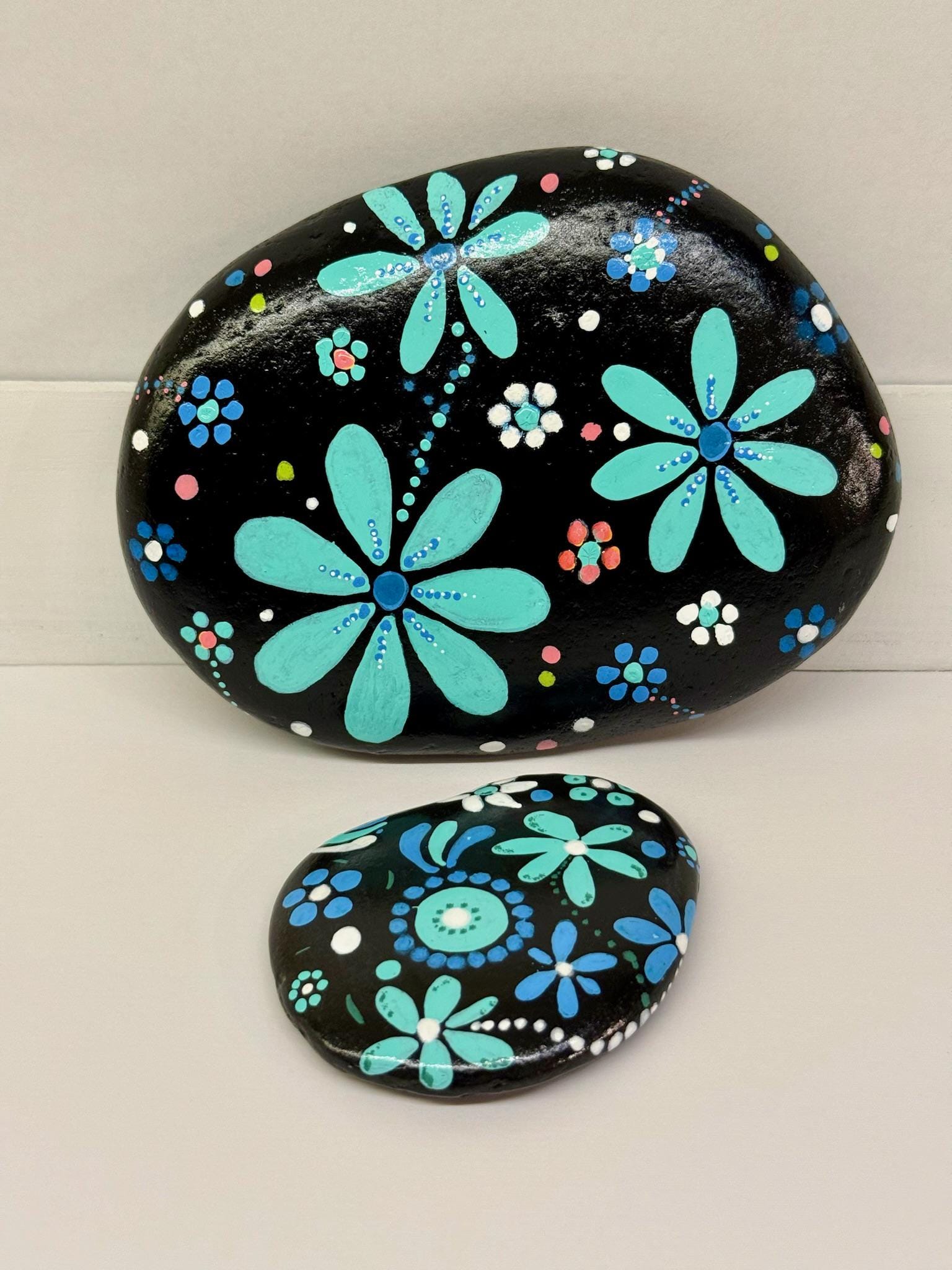 Set of Two Hand Painted Flower Rocks - Etsy