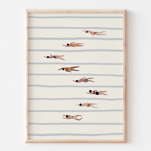 Swimmers Minimalist Artwork Swimming Pool Art Blue Aesthetic - Etsy