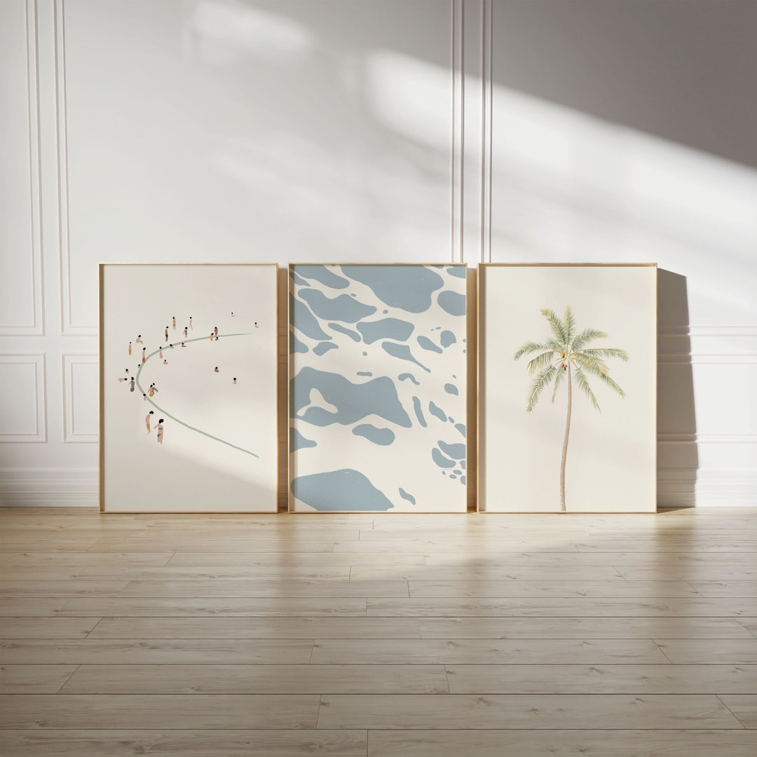 Coastal Triptych Art Print Set: Beach Palm, Ocean Waves - Etsy