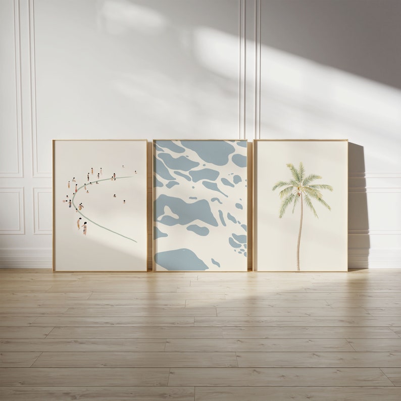 Coastal Triptych Art Print Set: Beach Palm, Ocean Waves - Etsy
