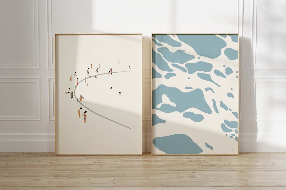 Minimalist Art Print Set, Set of Two Beach Art Prints, Sunbathers Wall ...