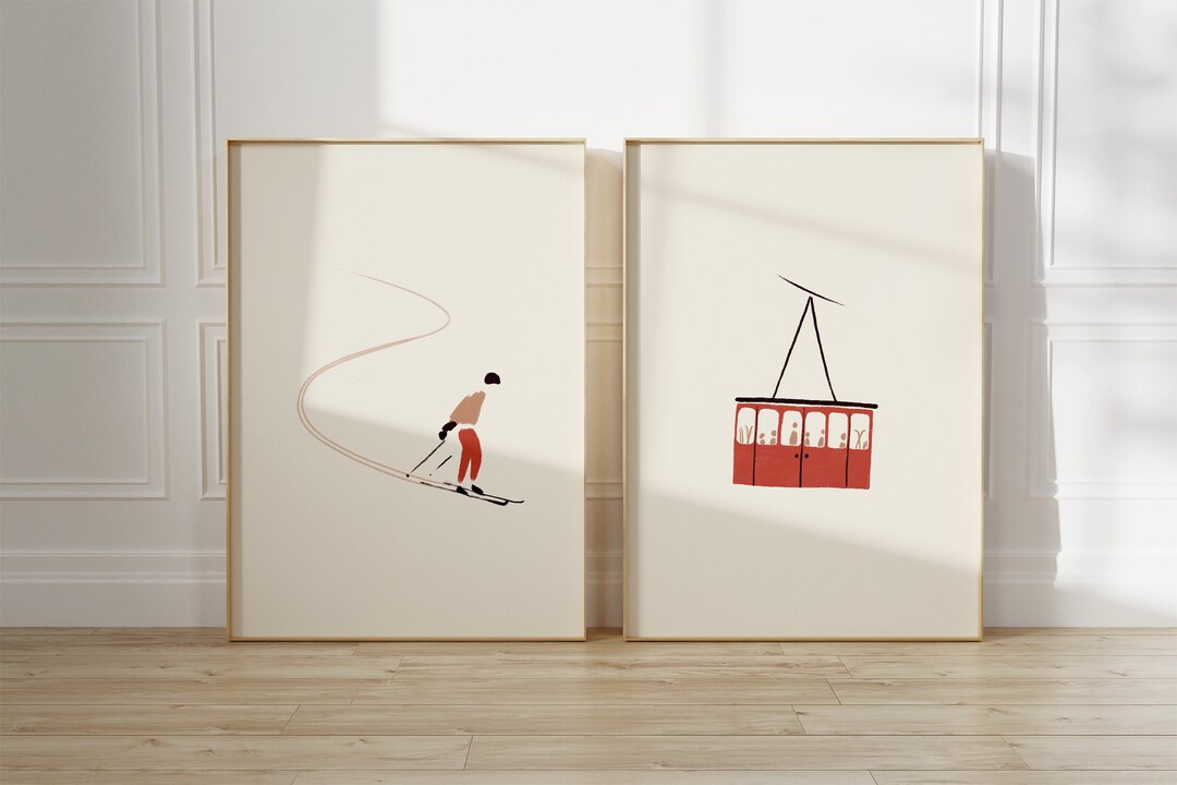 Skiing Prints, Minimalist Prints, Downhill Skiing Print, Skier Artwork ...