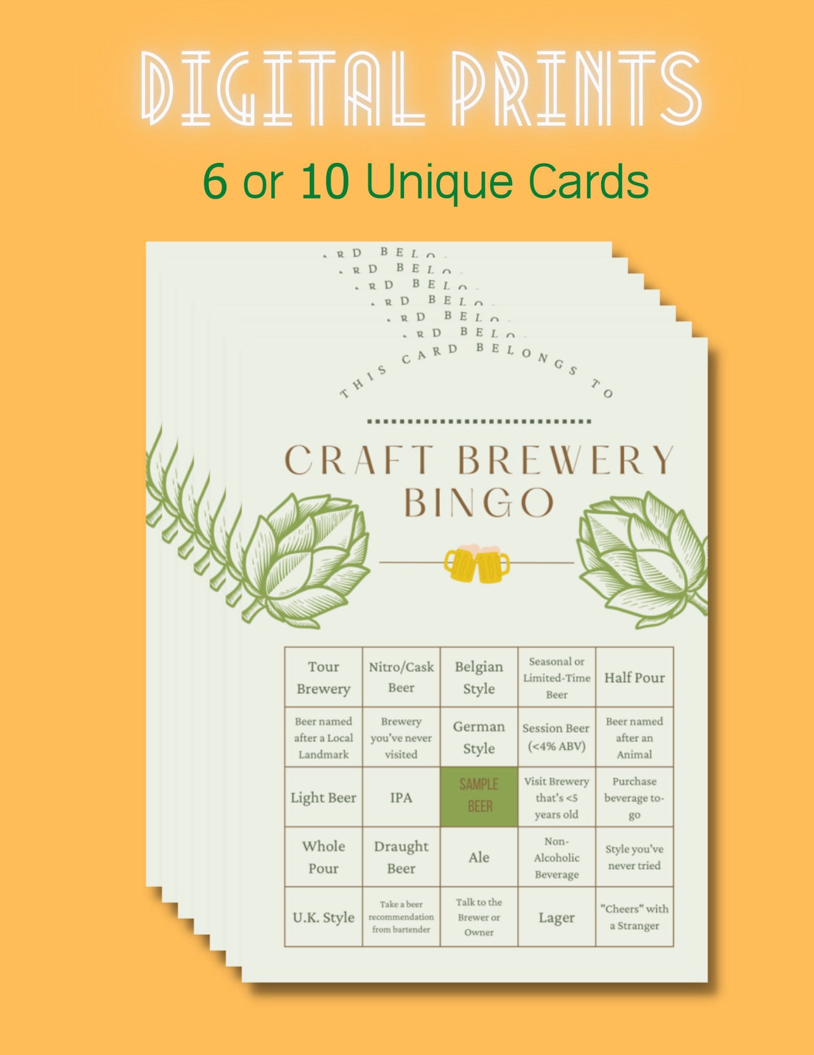 Craft Brewery Bingo Cards Digital Prints 6 Uniquely - Etsy