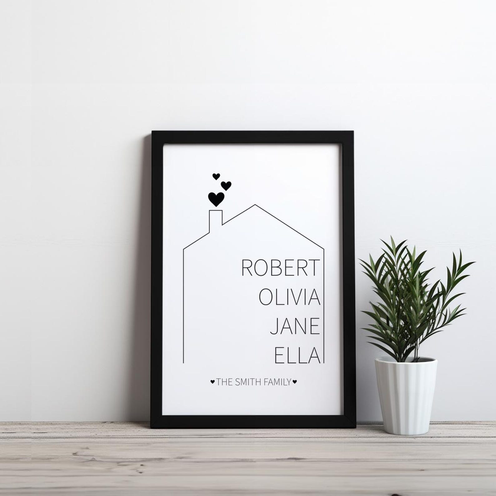 Custom Family Name Printable Personalized House Shaped Wall Art Gift ...