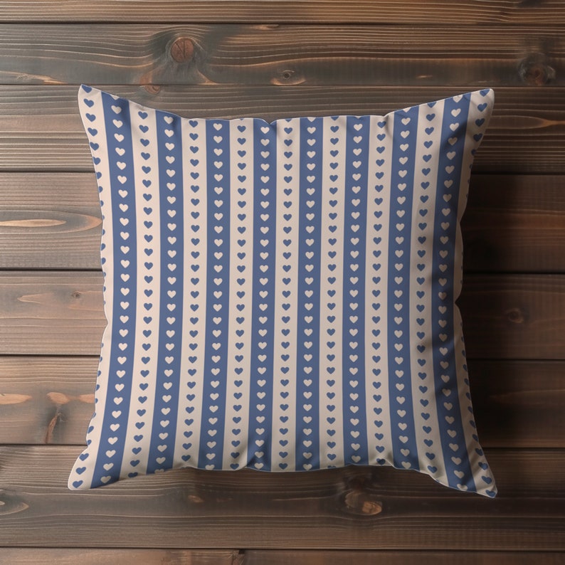 Indigo Blue and Beige Patterned Throw Pillow Covers 18x18 In- Stripes ...