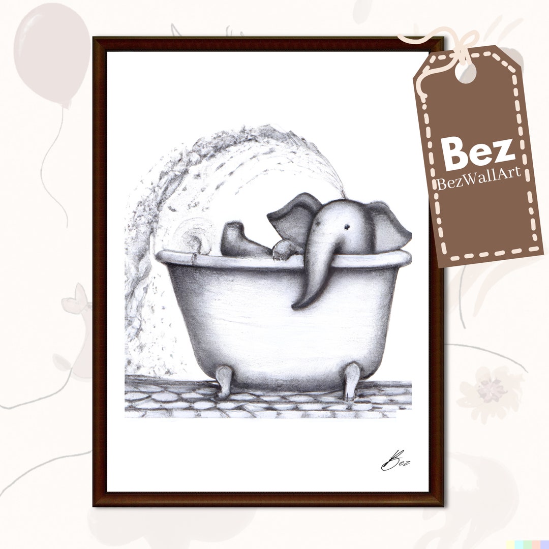 Bubble Bath Bliss: Elephant Art Print Bathroom Art Elephant - Etsy