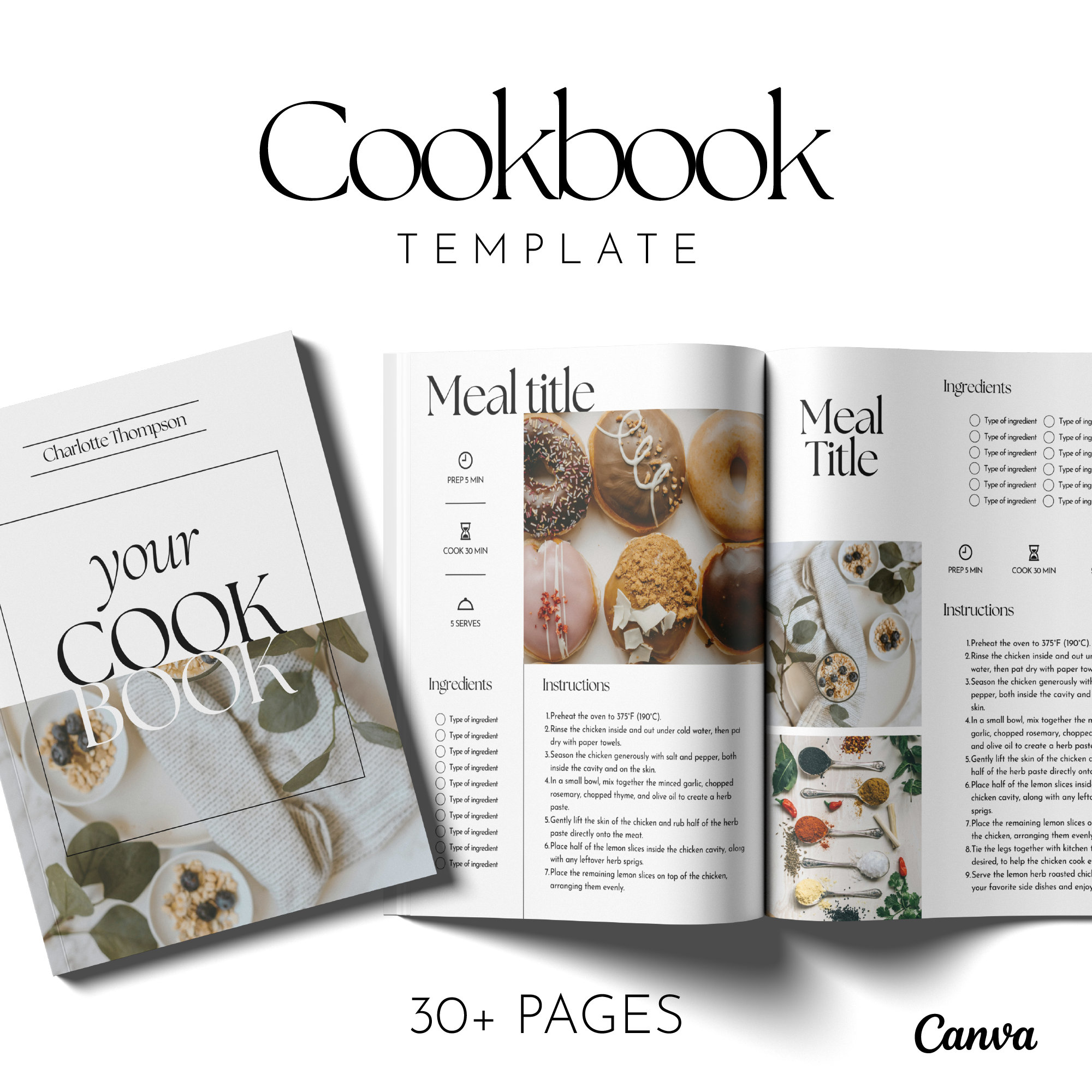 Printable Cookbook Template - Custom Recipe and Meal Planner - Digital ...