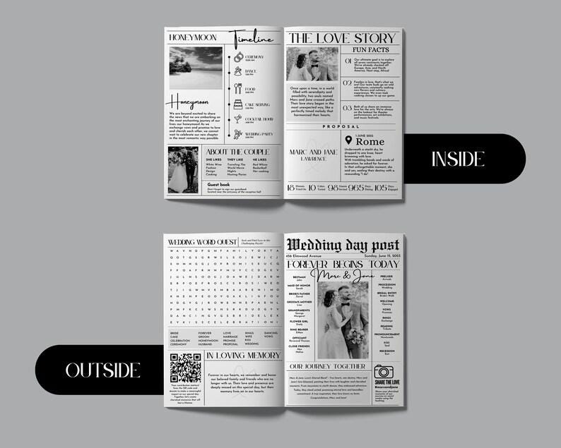 Wedding Newspaper Template – Custom Printable Keepsake, Editable Canva ...