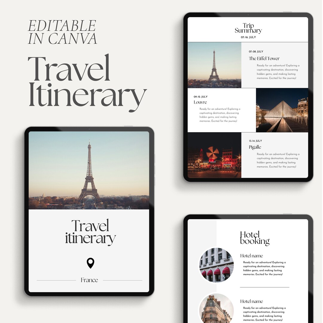 Custom Travel Itinerary Template, Personalized Trip Planner, Digital ...