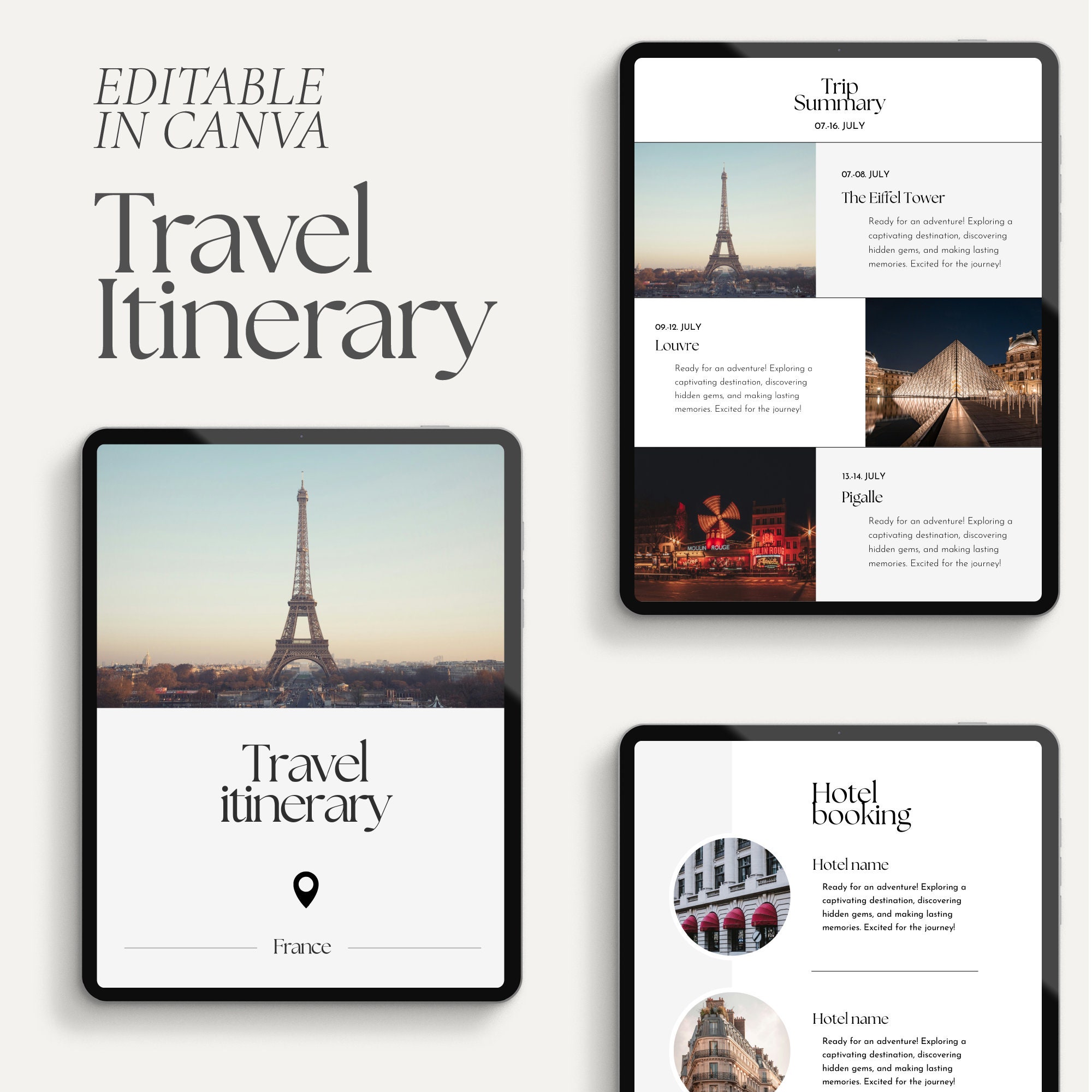 Custom Travel Itinerary Template, Personalized Trip Planner, Digital ...