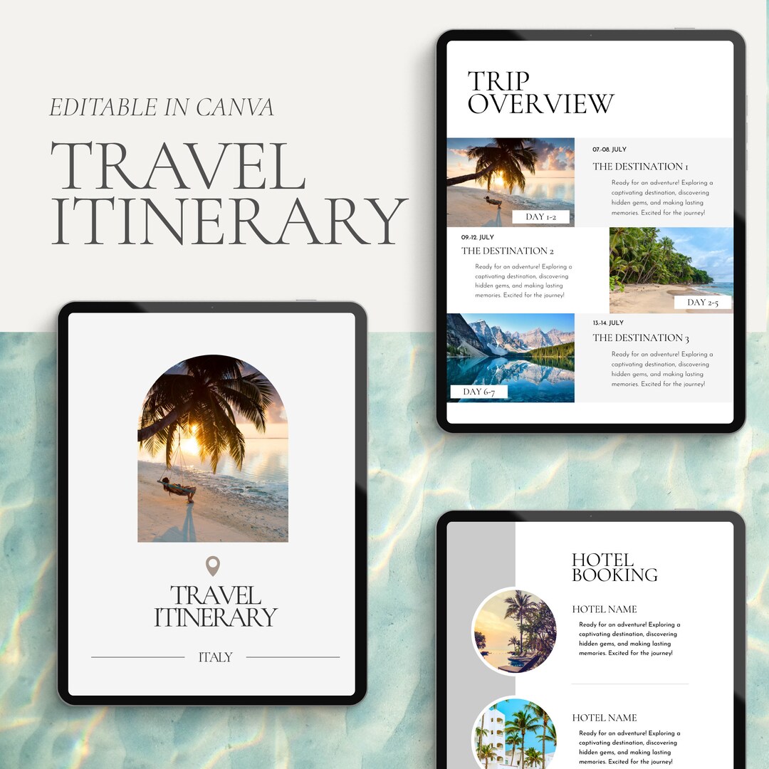 Travel Itinerary Template, Printable Holiday Planner, Editable PDF in ...