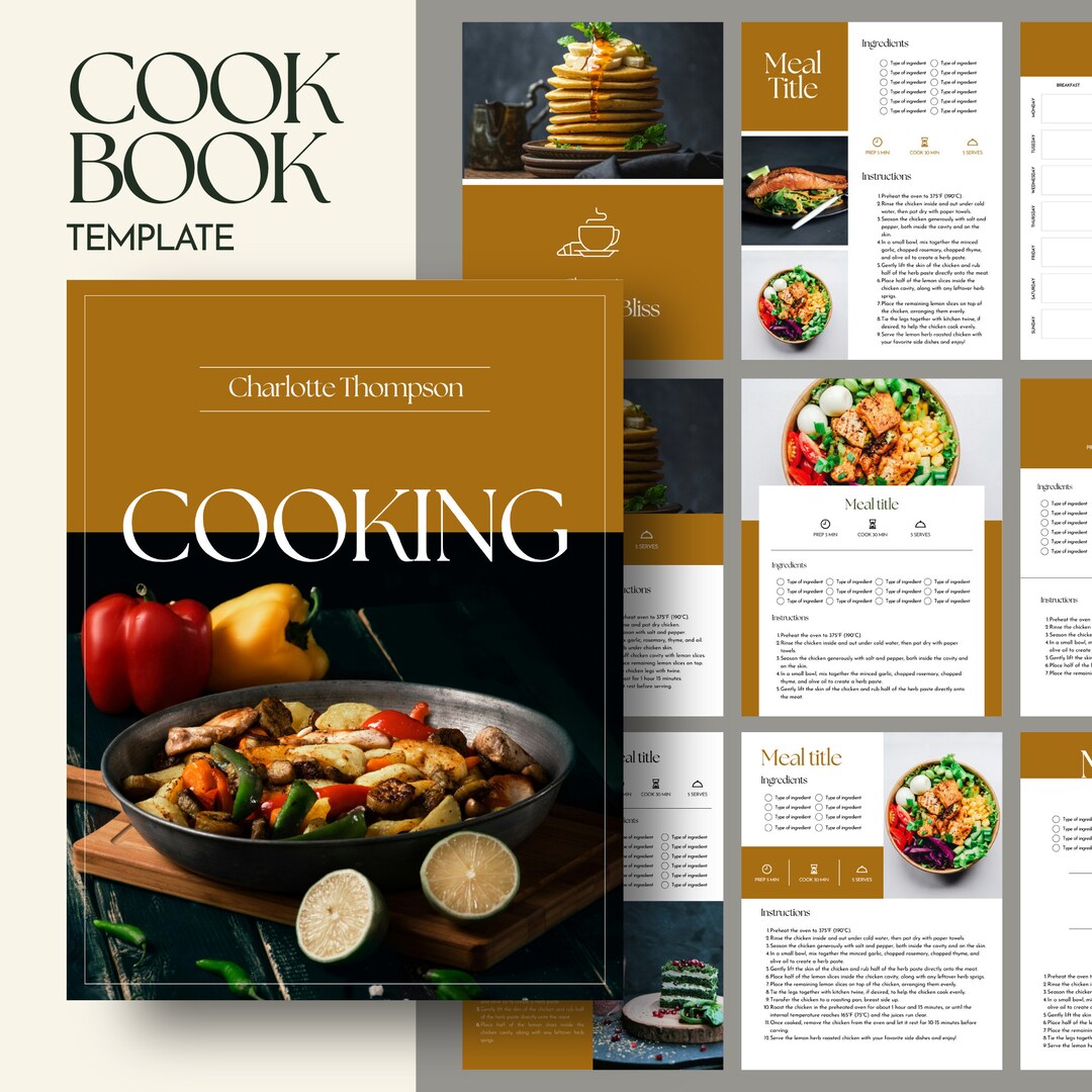 Cookbook Template for Canva, Editable Recipe Book, Home Cooking, Food ...