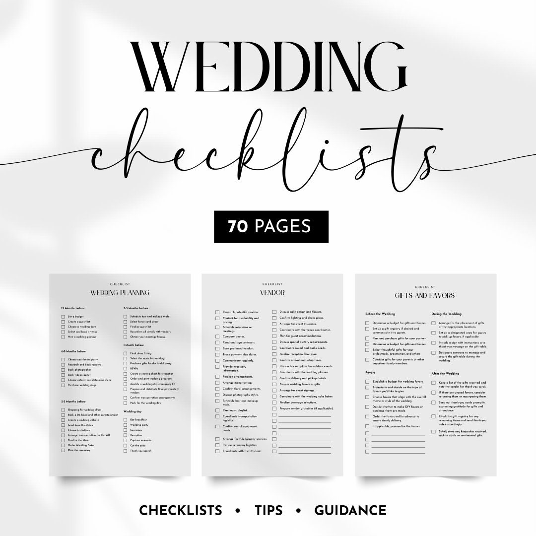 70 Wedding Checklists, Wedding Planning Template, Printable PDF ...