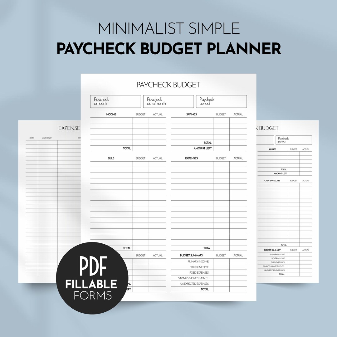 Paycheck Budget Planner Template in Fillable PDF Form, Investment ...