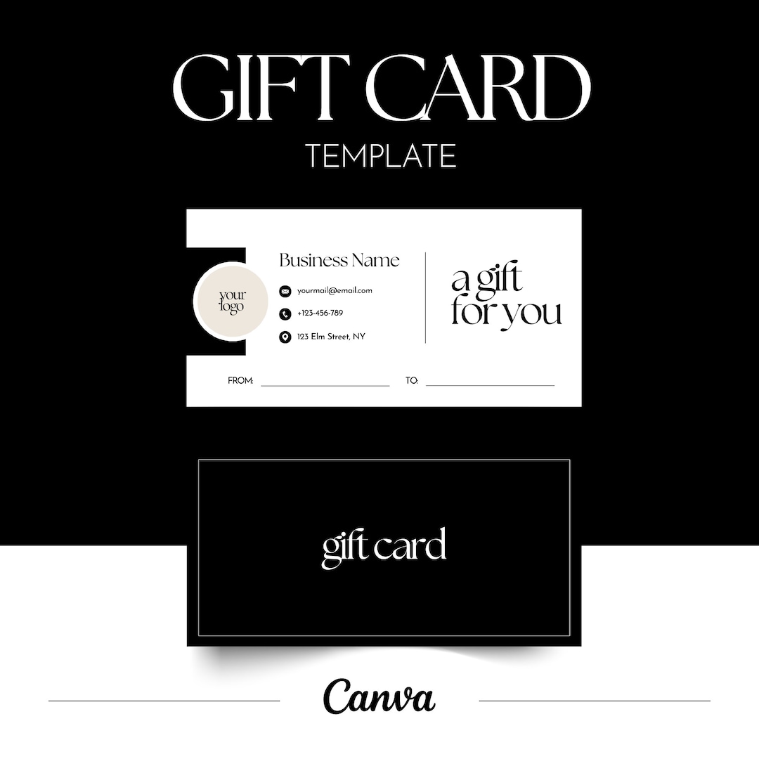 Printable Canva Gift Card Template, Gift Voucher, Black and White ...
