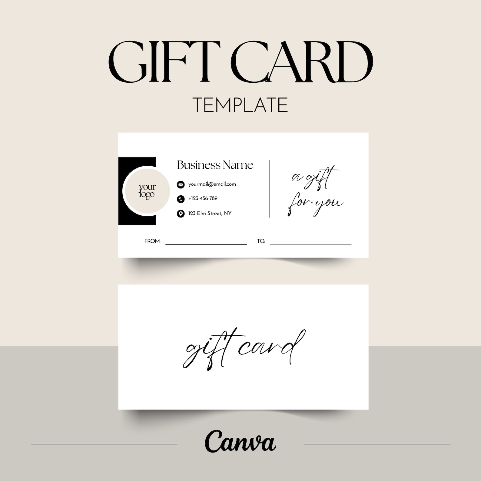 Printable Canva Gift Card, E-gift Card, Certificate Template, 8x4 ...