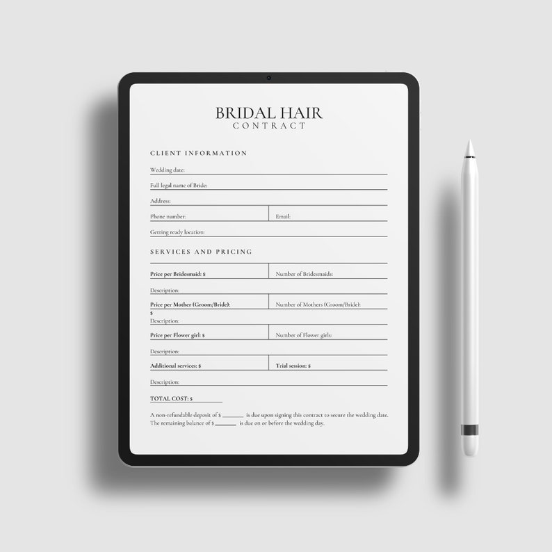 Bridal Hair Contract Template, Wedding Hairstylist Agreement (canva ...