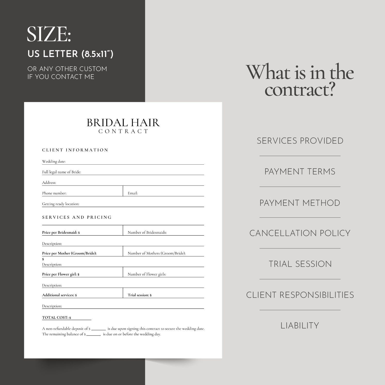 Bridal Hair Contract Template, Wedding Hair Styling Agreement ...