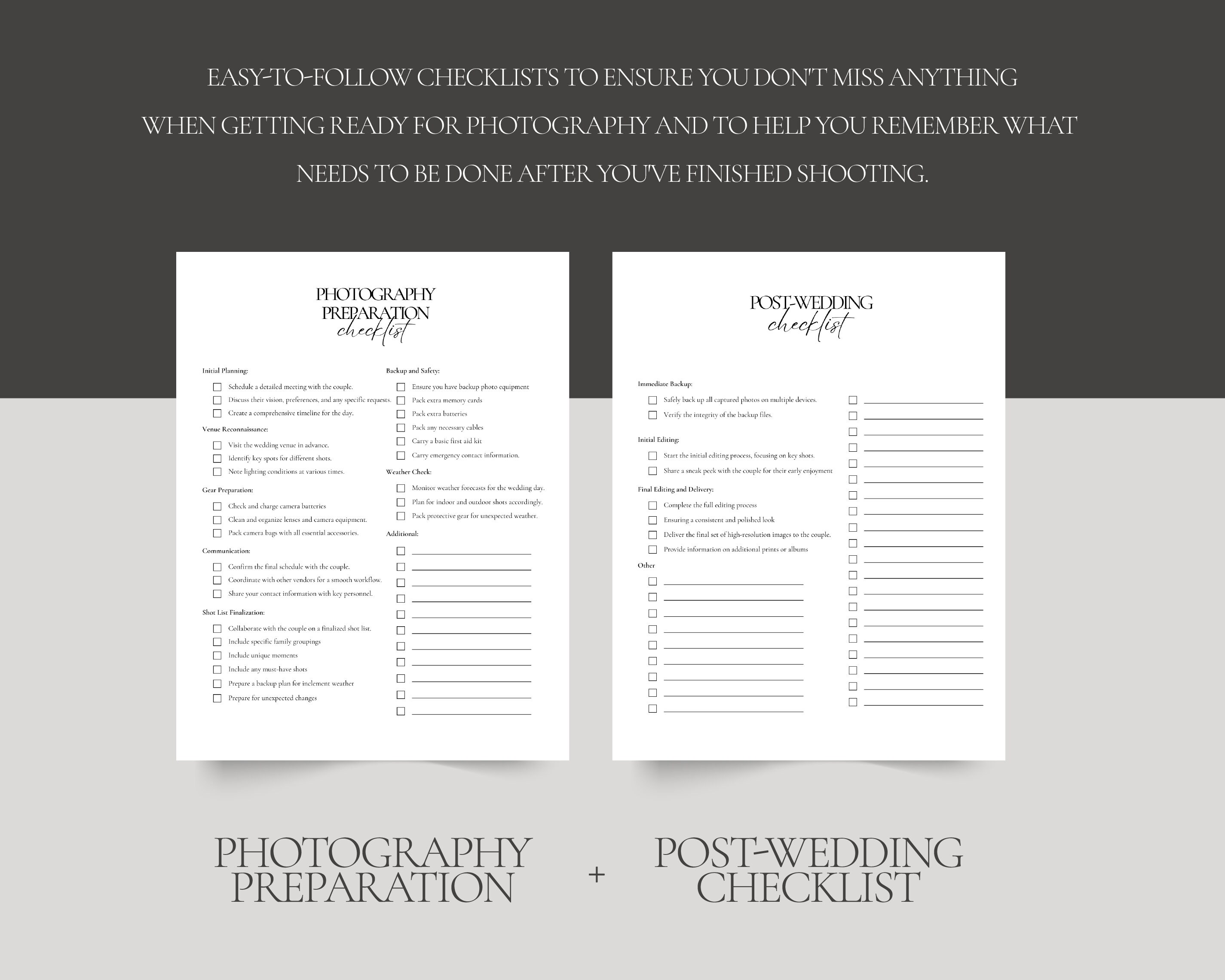 Wedding Photography Shot List, Photographer Checklist (printable PDF ...
