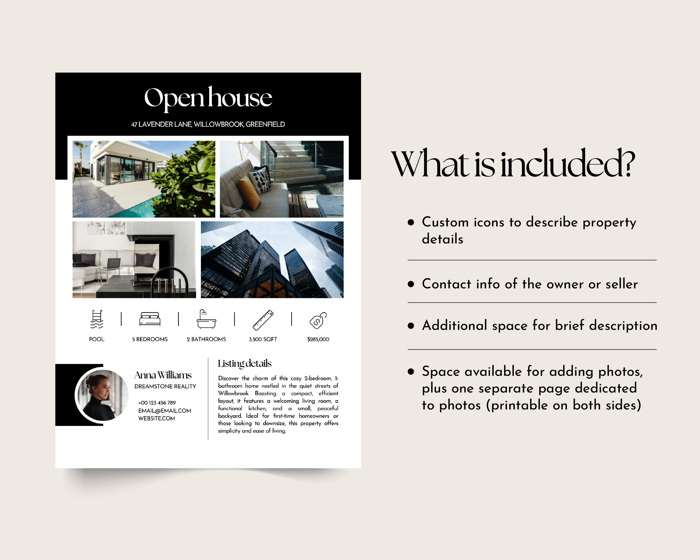 Printable Open House Flyer Template, Customizable Real Estate Listing ...