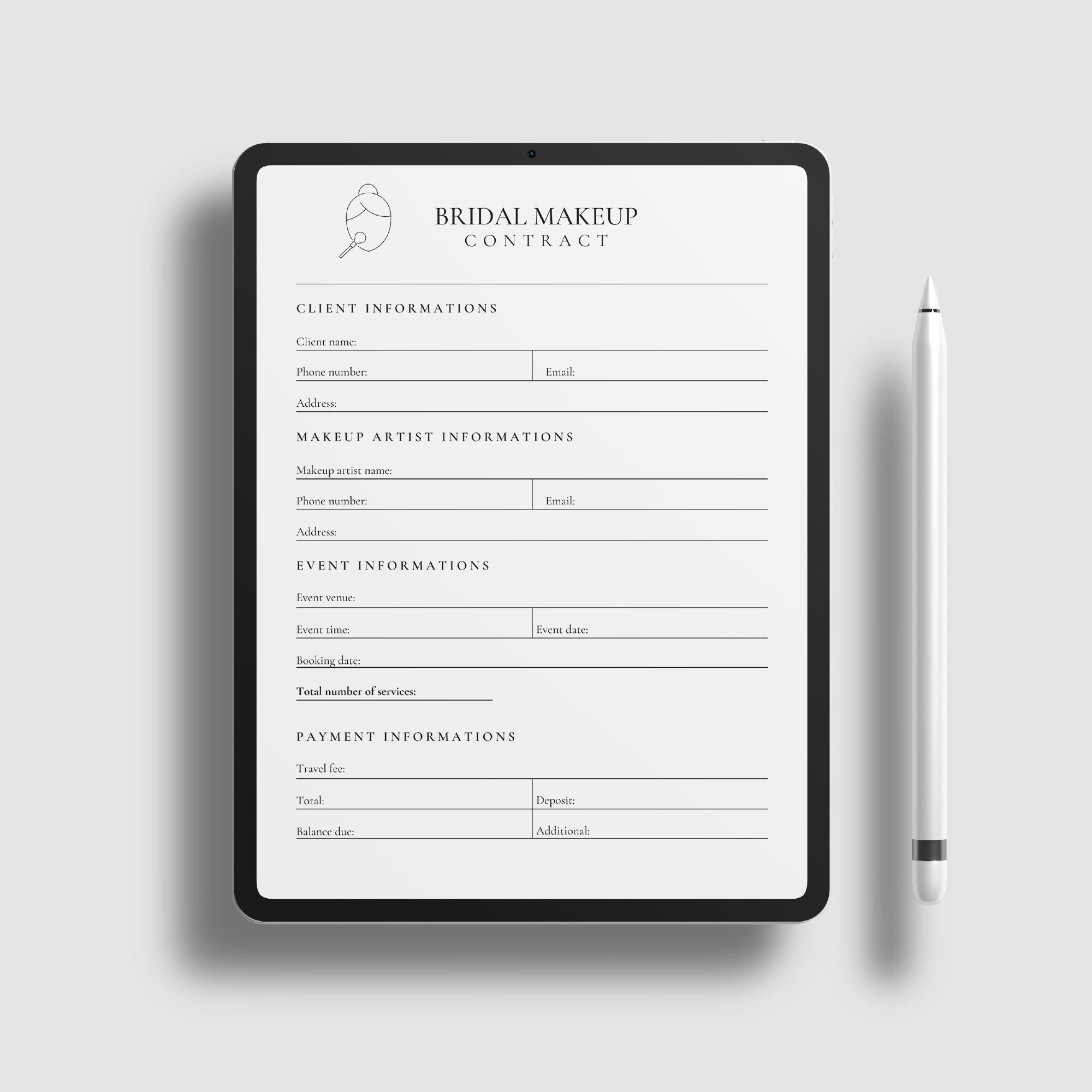 Printable Bridal Makeup & Hair Contract Template, Wedding Forms ...
