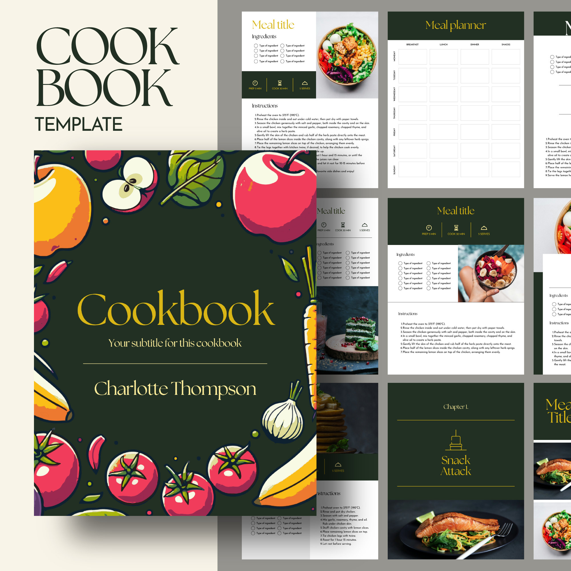 Editable Cookbook Template - Printable Custom Healthy Recipe Planner ...