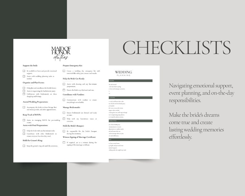 Printable Maid of Honor Planner, Duties Checklists Template, PDF ...