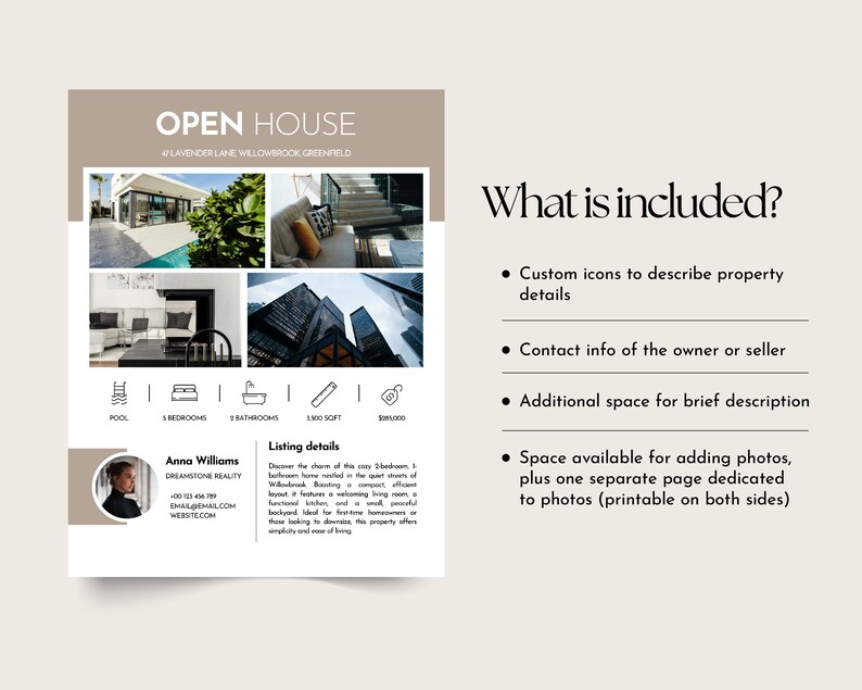 Printable Open House Flyer Template, Real Estate Marketing (PDF) - Etsy