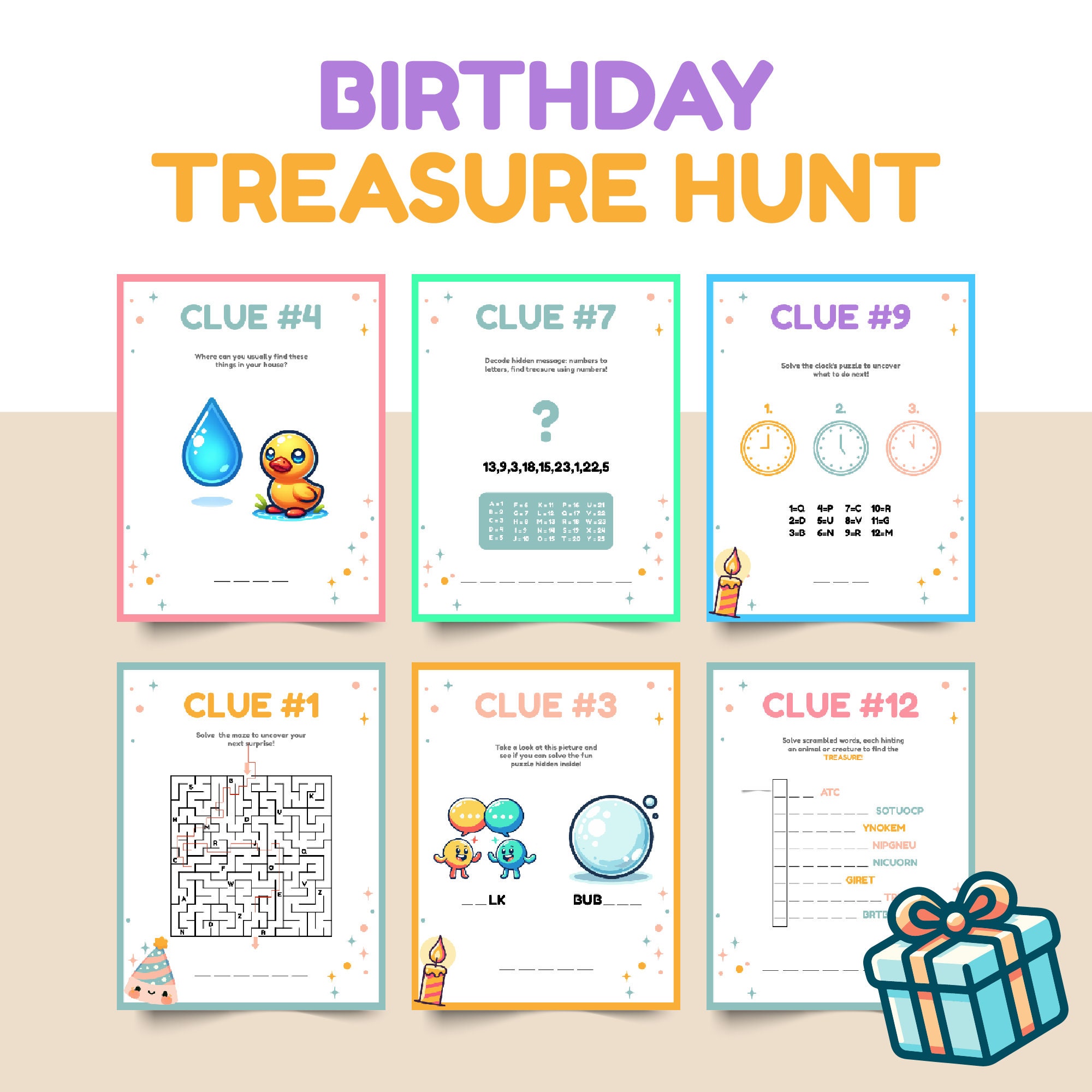 Printable Birthday Treasure Hunt for Kids, Indoor Scavenger Hunt ...